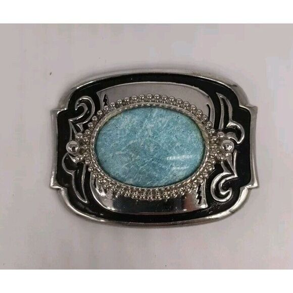 Accessories | Vintage Western Belt Buckle Silver Toned With Blue ...